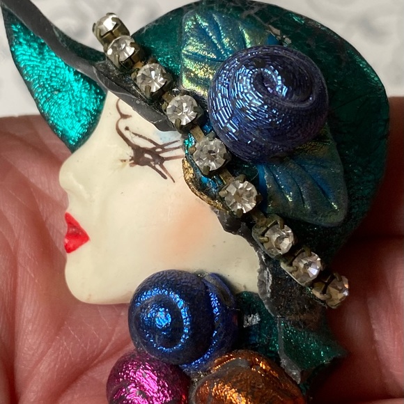 Jewelry | Vintage Hand Painted Porcelain Lady Face Pin | Poshmark
